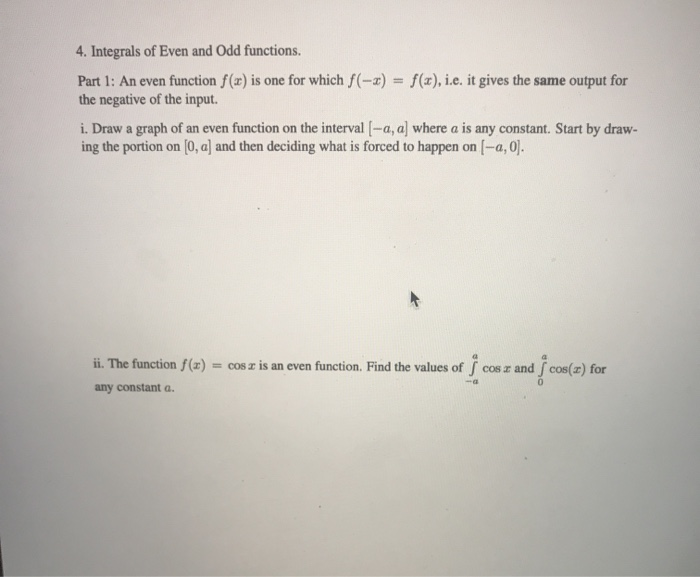 Solved 4. Integrals of Even and Odd functions. Part 1: An | Chegg.com