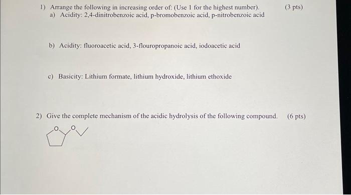 Solved 1) Arrange the following in increasing order of: (Use | Chegg.com