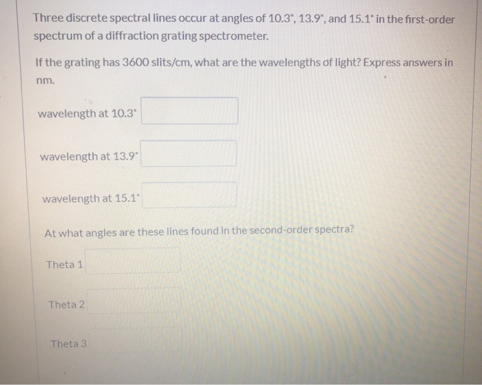Solved Three Discrete Spectral Lines Occur At Angles Of