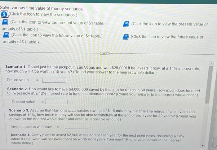 Solved Solve various time value of money scenarios. (Click | Chegg.com