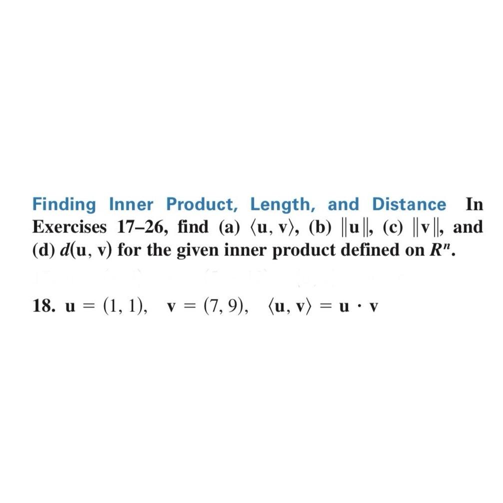 Solved Finding Inner Product, Length, and Distance In | Chegg.com