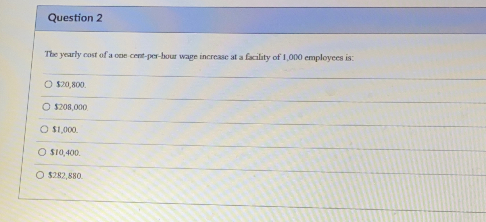 Solved Question 2The yearly cost of a one-cent-per-hour wage | Chegg.com