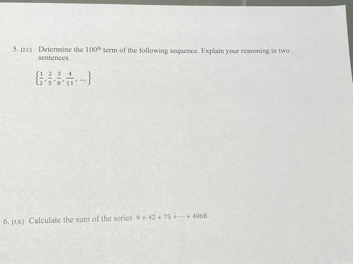 Solved 5.2.C) Determine the 100th term of the following | Chegg.com
