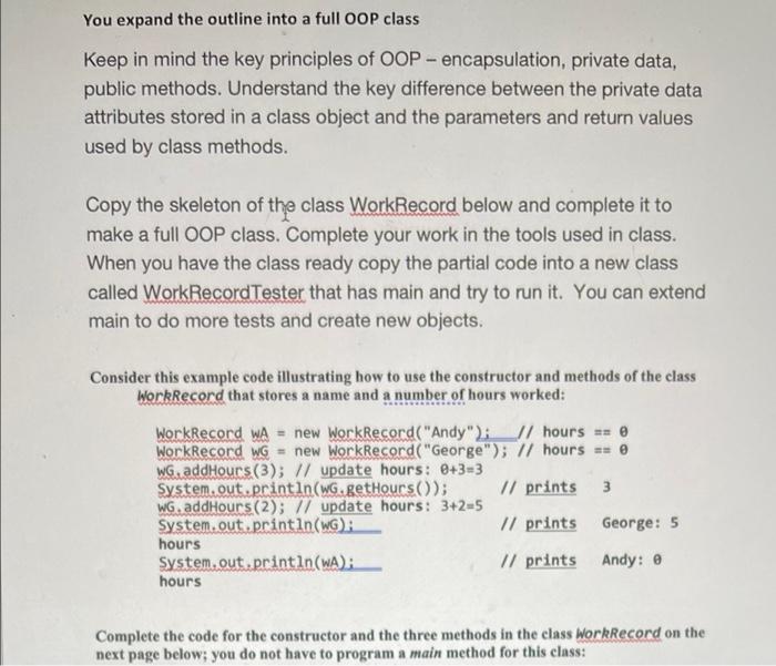 Solved in java language public class WorkRecord { | Chegg.com