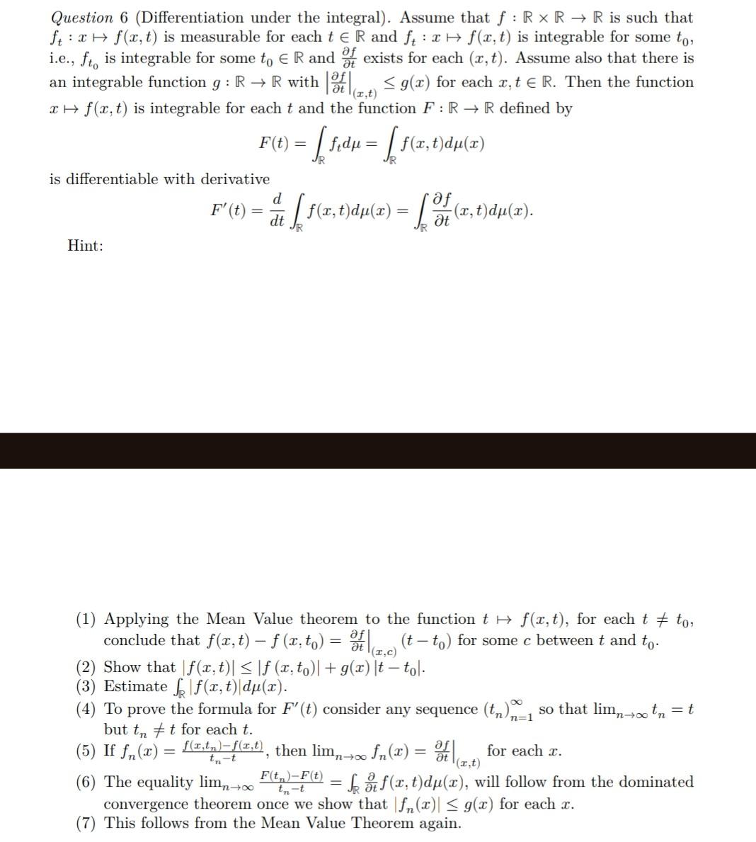 Solved Question 6 (Differentiation under the integral). | Chegg.com