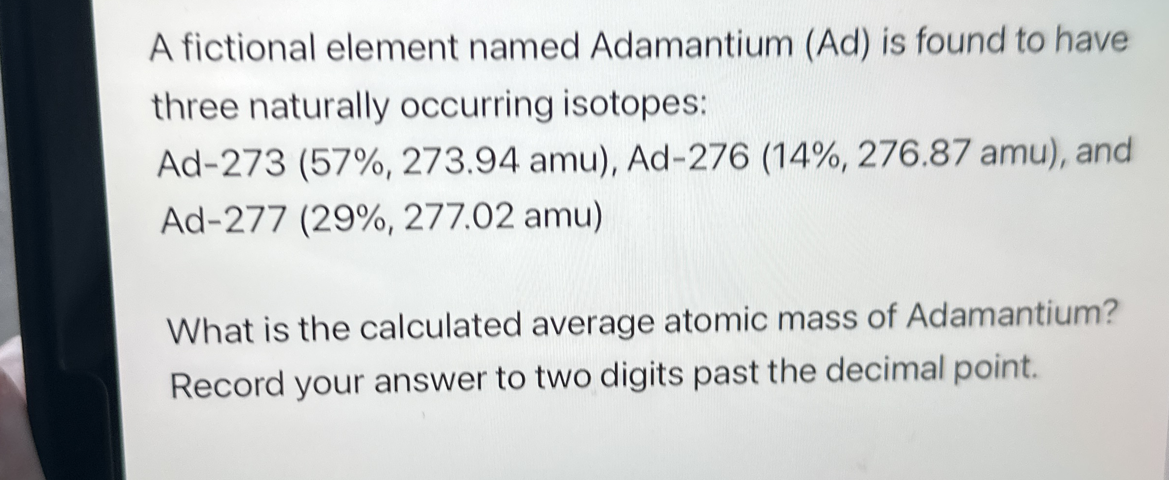 Solved A fictional element named Adamantium (Ad) ﻿is found | Chegg.com