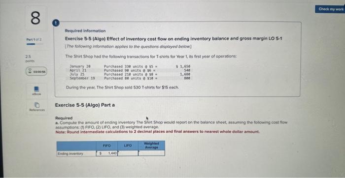 Solved Required information Exercise 5-5 (Algo) Effect of | Chegg.com