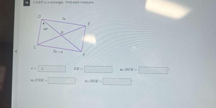 Solved 16 CDEF is a rectangle. Find each measure, | Chegg.com