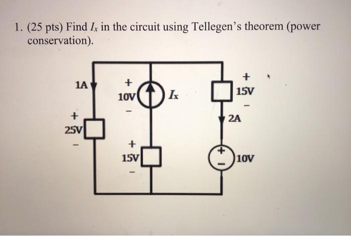 Solved 1. (25 pts) Find Ix in the circuit using Tellegen's | Chegg.com