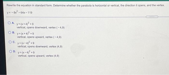 Solved Rewrite the equation in standard form. Determine | Chegg.com