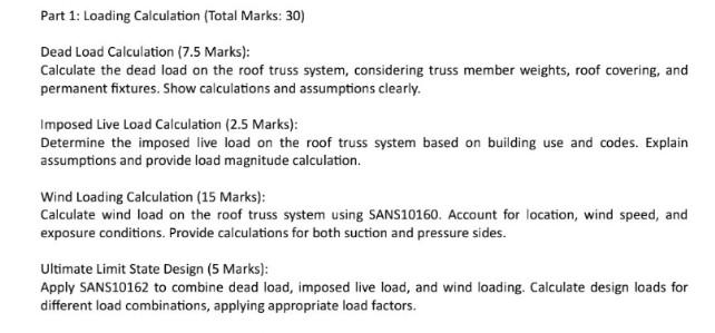 Solved i structural loading calculations and analysis for a | Chegg.com