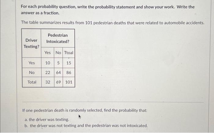 Solved For each probability question, write the probability | Chegg.com
