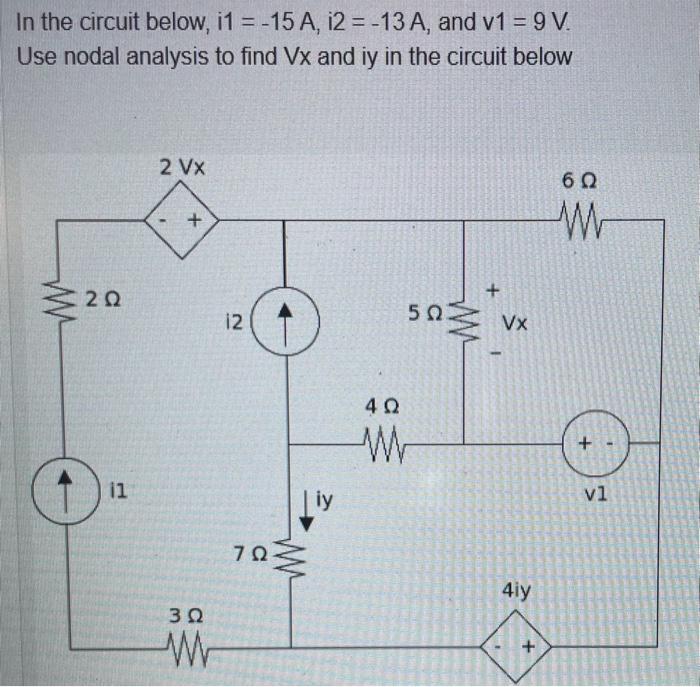 Solved In the circuit below, i1=−15 A,i2=−13 A, and v1=9 V. | Chegg.com