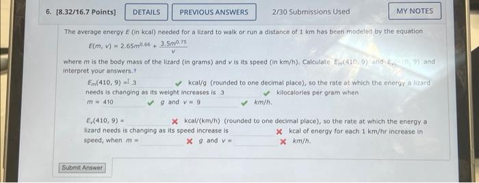Solved The average energy E (in kcal) needed for a lizard to | Chegg.com