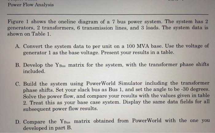 Solved Power Flow Analysis Figure 1 shows the oneline | Chegg.com
