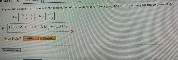 Solved Express the column matrix b as a linear combination | Chegg.com