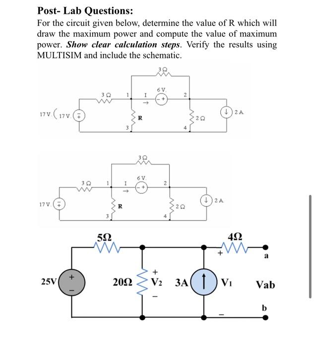 Solved Post- Lab Questions: For the circuit given below, | Chegg.com