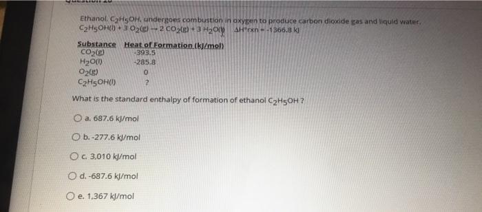 Solved Ethanol, CaHSOH. undergoes combustion in oxygen to | Chegg.com