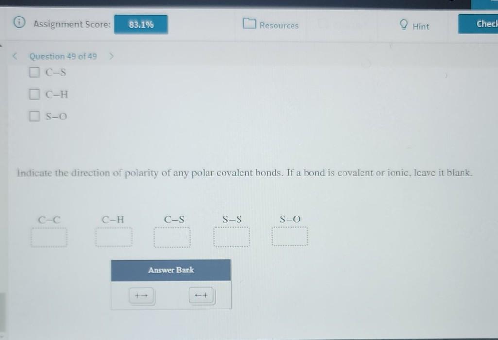 Solved 83.1% Assignment Score: L Resources Hint КУ