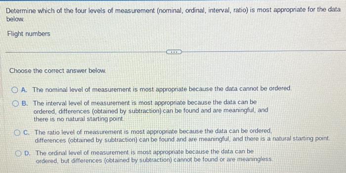 Solved Determine which of the four levels of measurement | Chegg.com