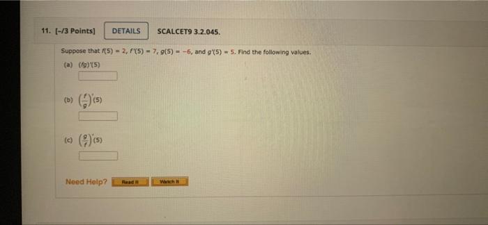 Solved 11. [-/3 Points) DETAILS SCALCET9 3.2.045. Suppose | Chegg.com