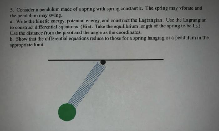 Solved 5. Consider a pendulum made of a spring with spring | Chegg.com