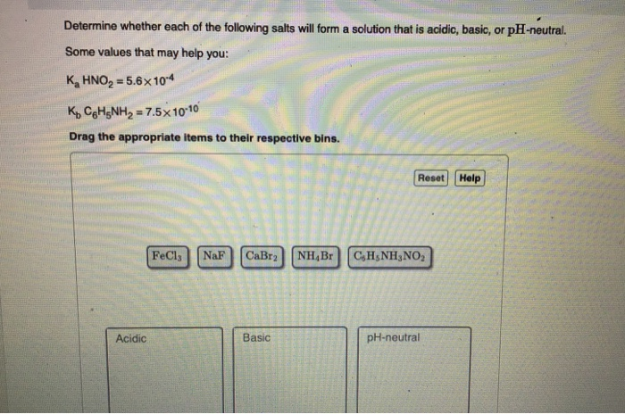 Solved Determine whether each of the following salts will | Chegg.com