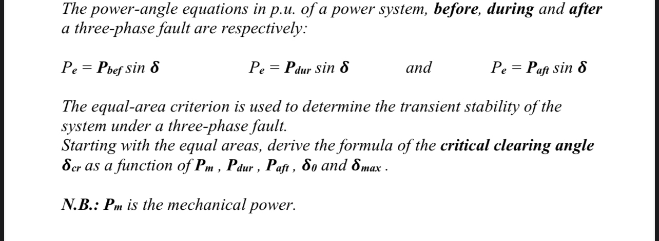 Solved The power-angle equations in p.u. ﻿of a power system, | Chegg.com
