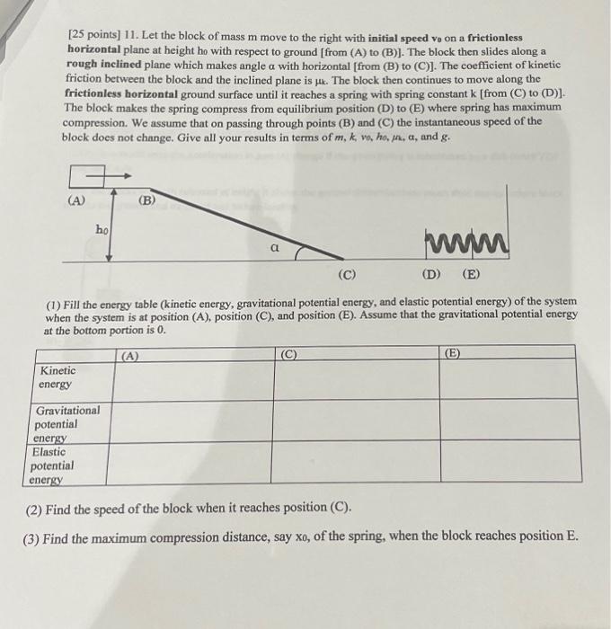 Solved [25 points] 11. Let the block of mass m move to the | Chegg.com