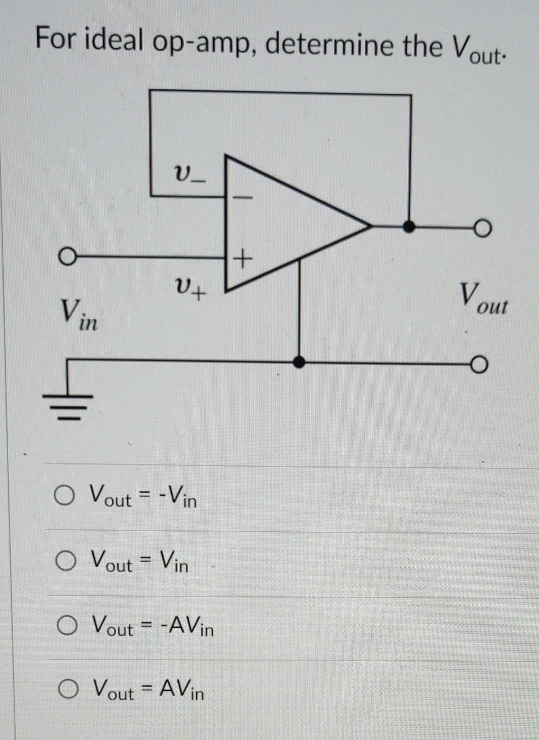 Solved For ideal op-amp, determine the Vout Vout =−Vin Vout | Chegg.com