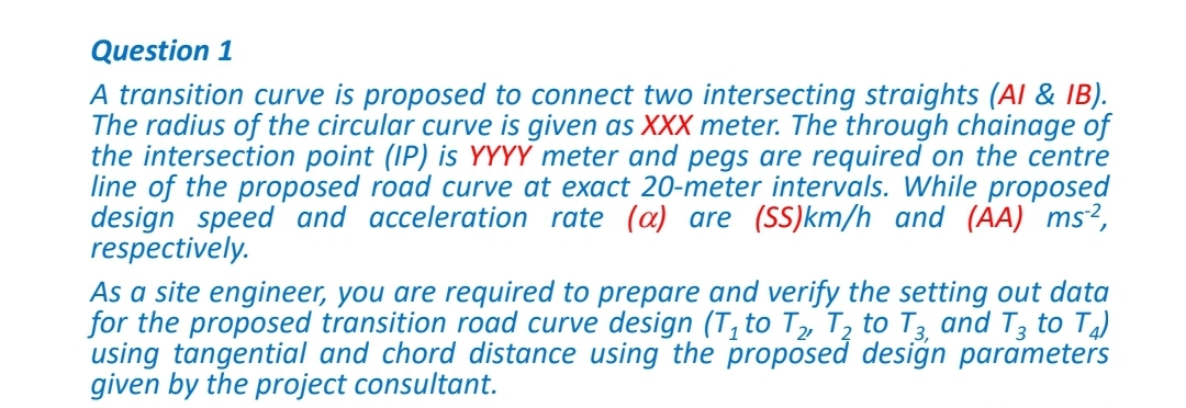 Solved Question 1A transition curve is proposed to connect | Chegg.com
