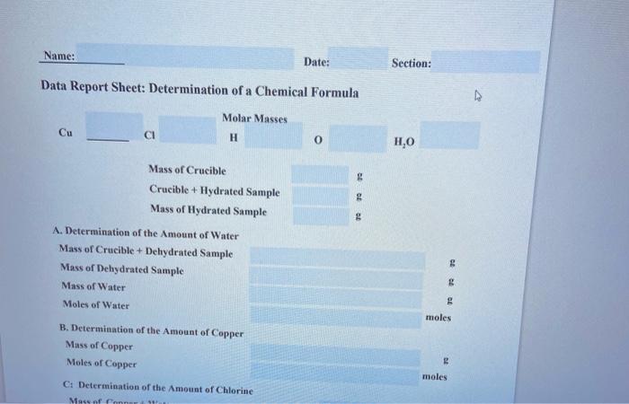 Solved Data Report Sheet: Determination of a Chemical | Chegg.com