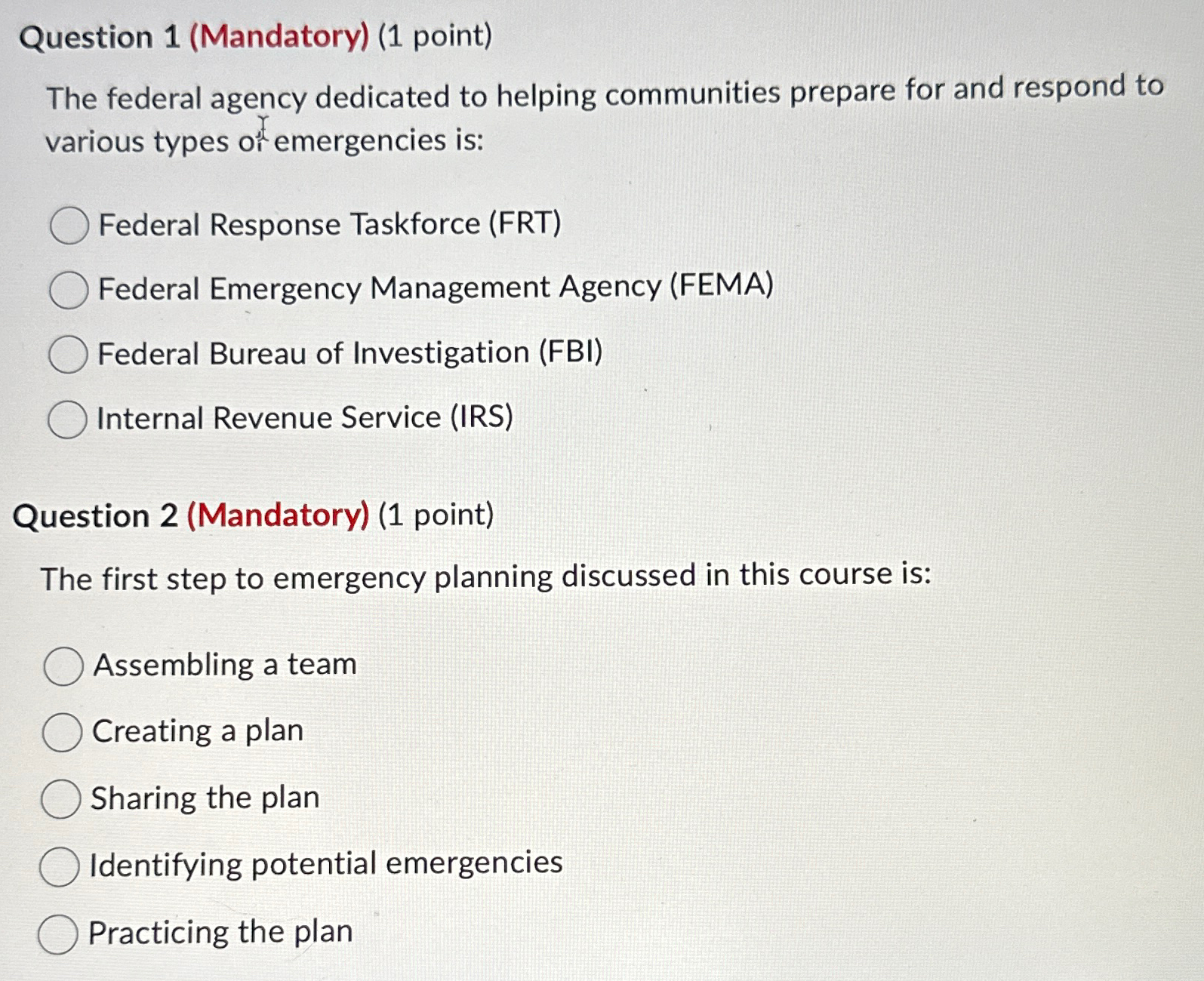 Solved Question 1 (Mandatory) (1 ﻿point)The federal agency | Chegg.com