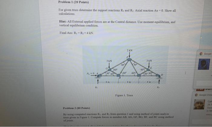 Solved For given truss determine the support reactions R1 | Chegg.com