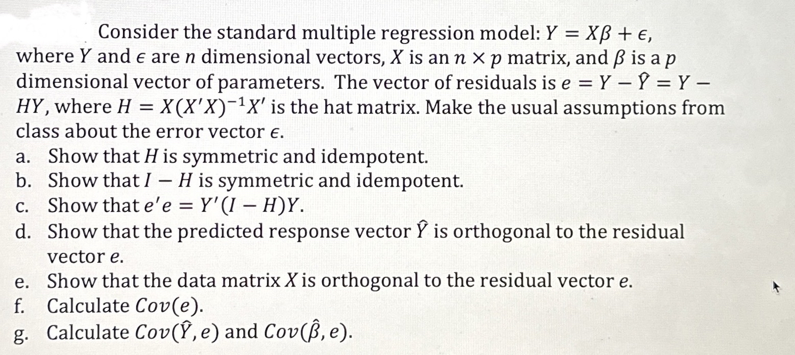 Solved Consider the standard multiple regression model: | Chegg.com