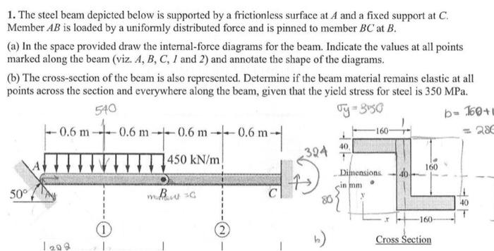 Solved 1. The steel beam depicted below is supported by a | Chegg.com