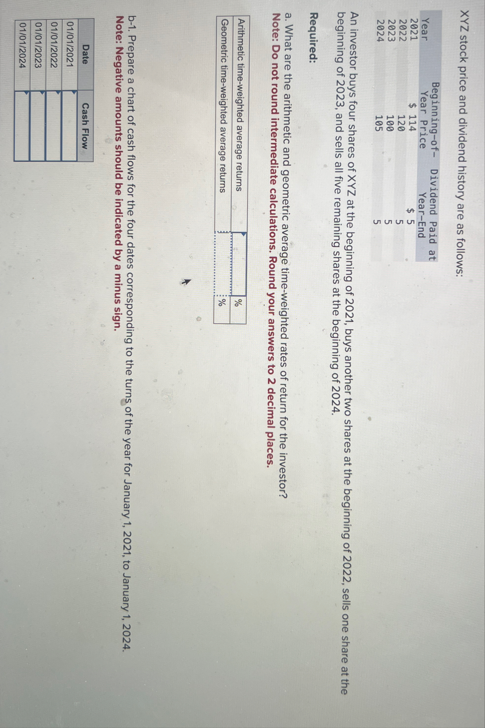 Solved XYZ stock price and dividend history are as | Chegg.com