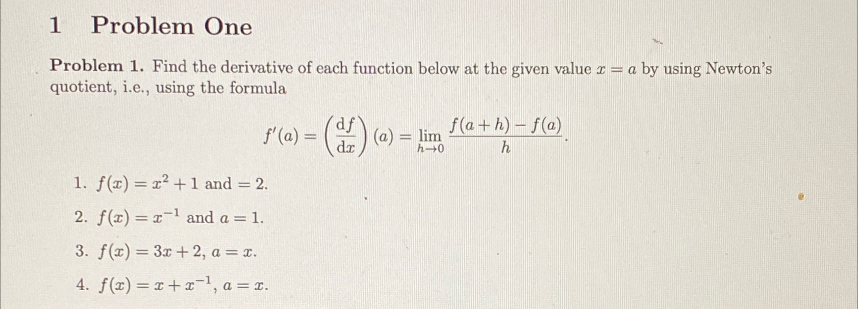 Solved 1 ﻿Problem OneProblem 1. ﻿Find the derivative of each | Chegg.com