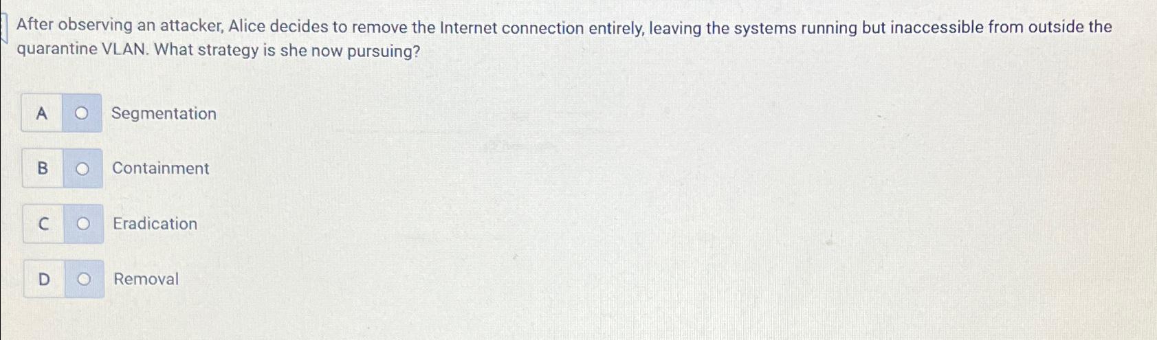Solved After observing an attacker, Alice decides to remove | Chegg.com