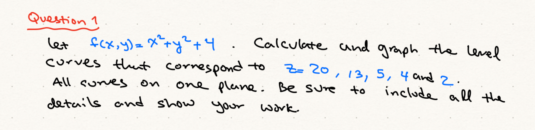 Solved Question 1let f(x,y)=x2+y2+4 ﻿: Calculate and graph | Chegg.com