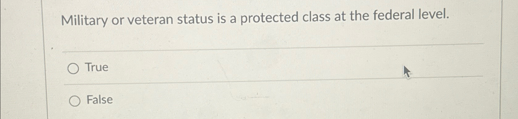 Solved Military or veteran status is a protected class at | Chegg.com