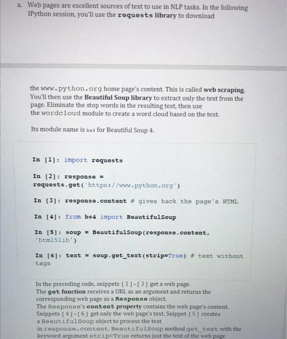 Solved a. Web pages are excellent sources of text to use in | Chegg.com