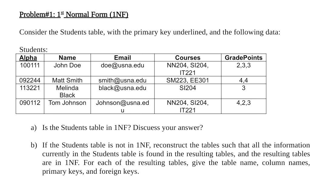 Solved Problem# 2: Boyce-Codd Normal Form (BCNF) For a table | Chegg.com
