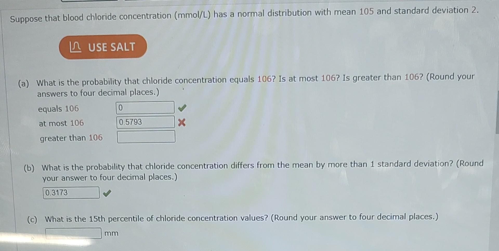Solved Suppose that blood chloride concentration ( mmol/L ) | Chegg.com