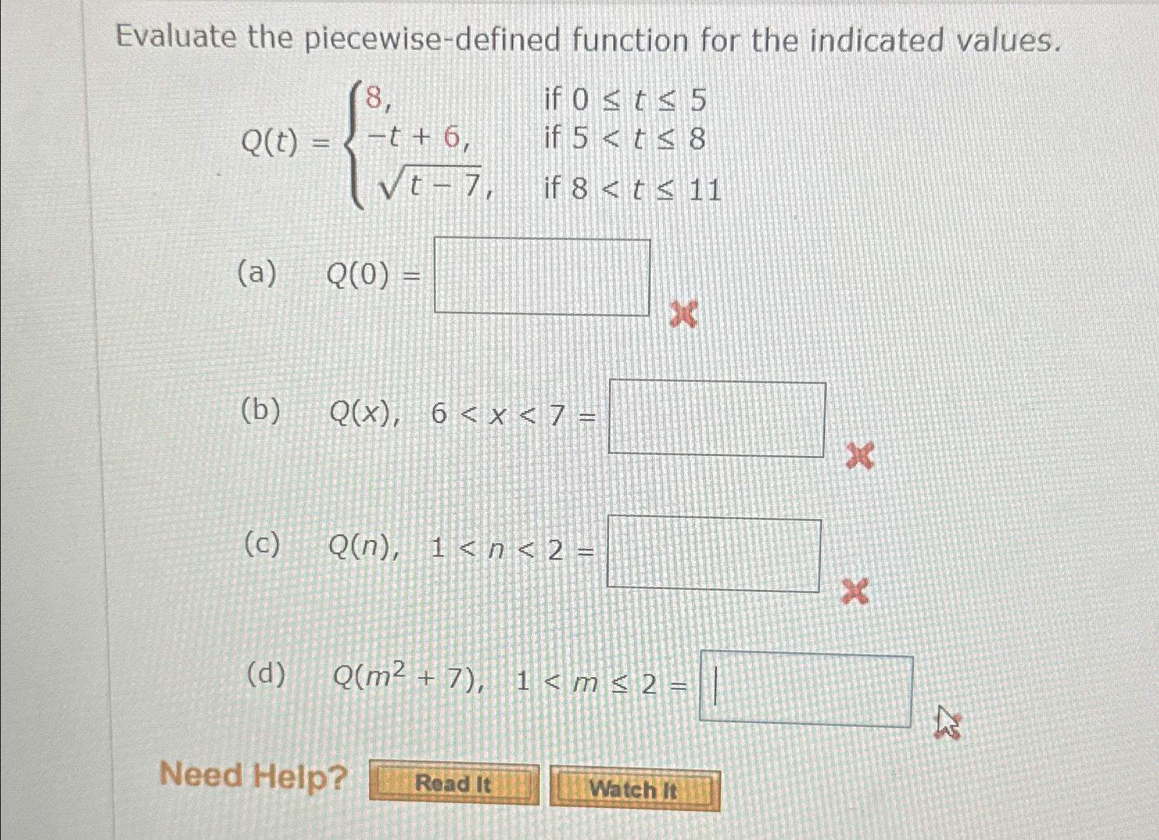 Solved Evaluate the piecewise-defined function for the | Chegg.com