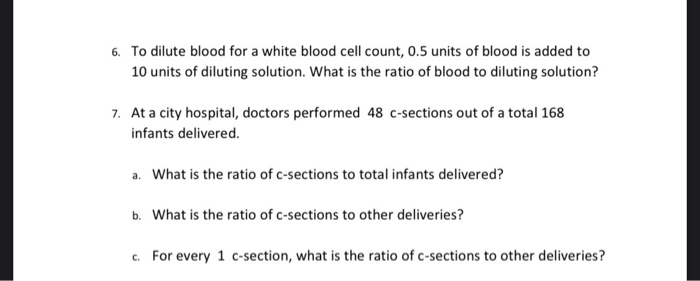 Solved 6. To dilute blood for a white blood cell count, 0.5 | Chegg.com