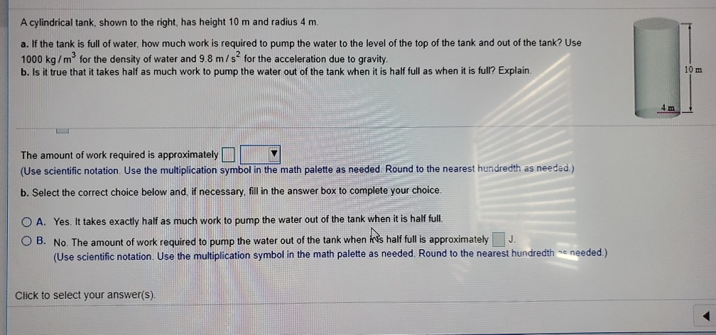 Solved A cylindrical tank, shown to the right, has height 10 | Chegg.com