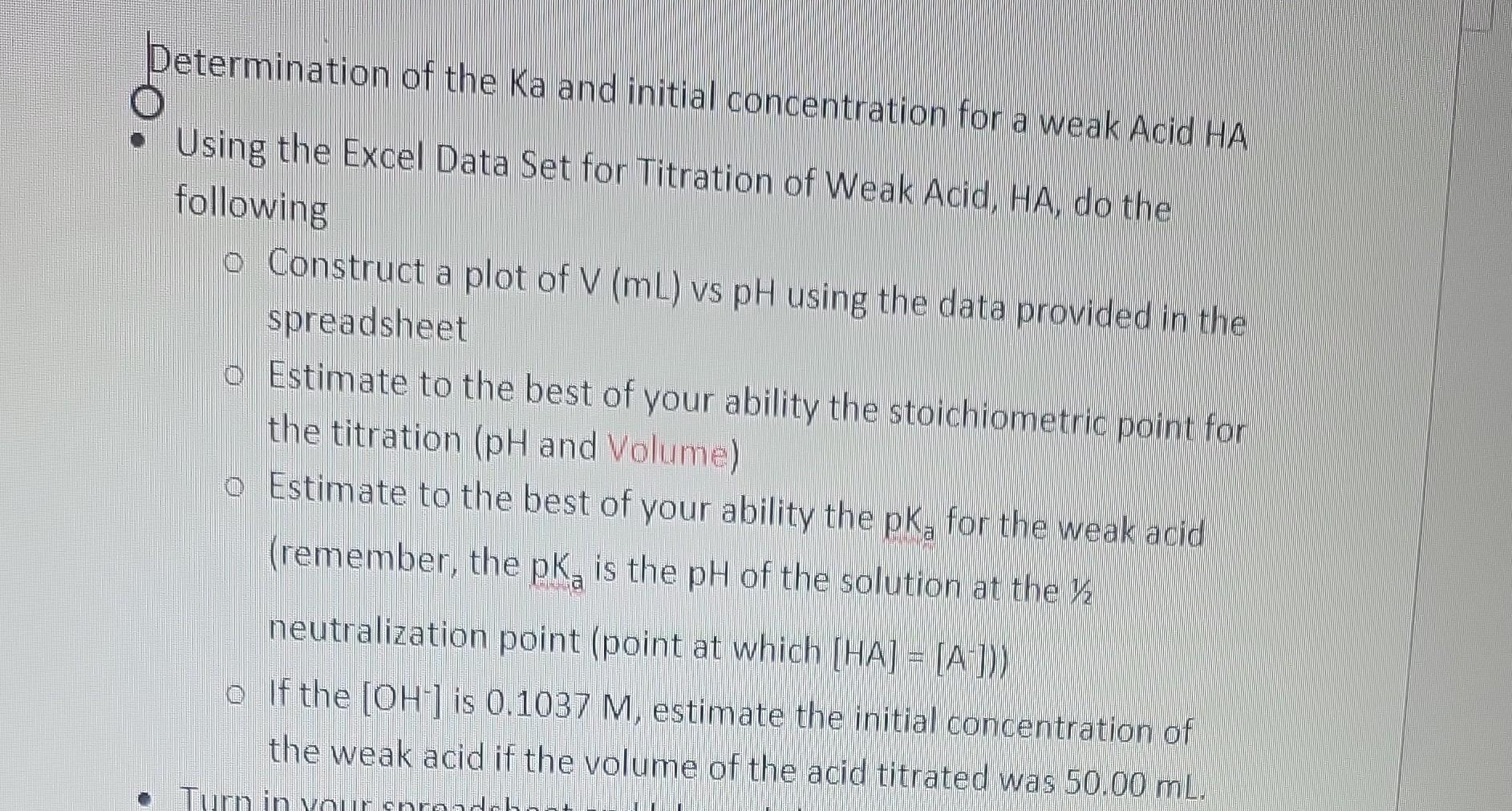Solved Determination of the Ka and initial concentration for | Chegg.com