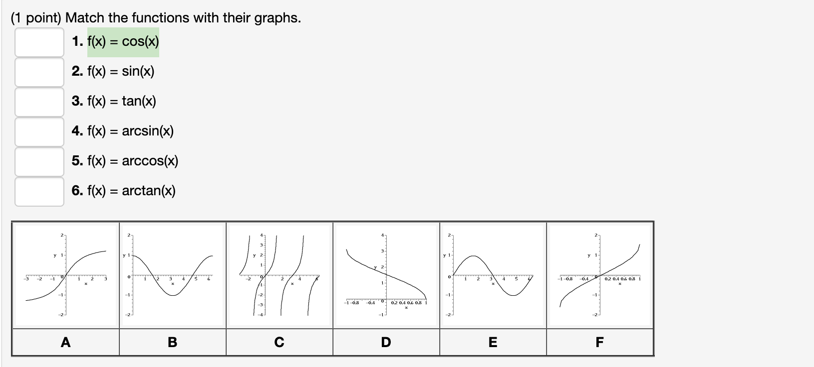 Solved (1 ﻿point) ﻿Match the functions with their | Chegg.com