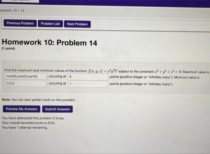 Solved Homework 10: Problem 14 (1 point) Find the maximum | Chegg.com